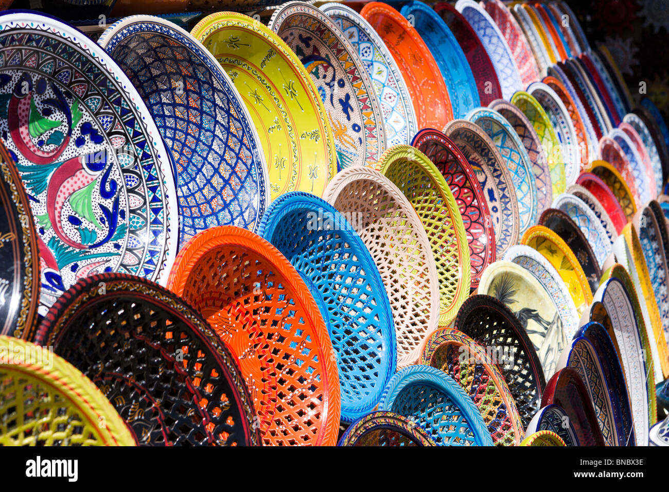 Ceramic bowls for sale in the market in the centre of Midoun, Djerba ...