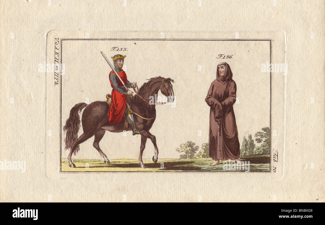 Norman king on horseback and monk from the 12th century Stock Photo - Alamy