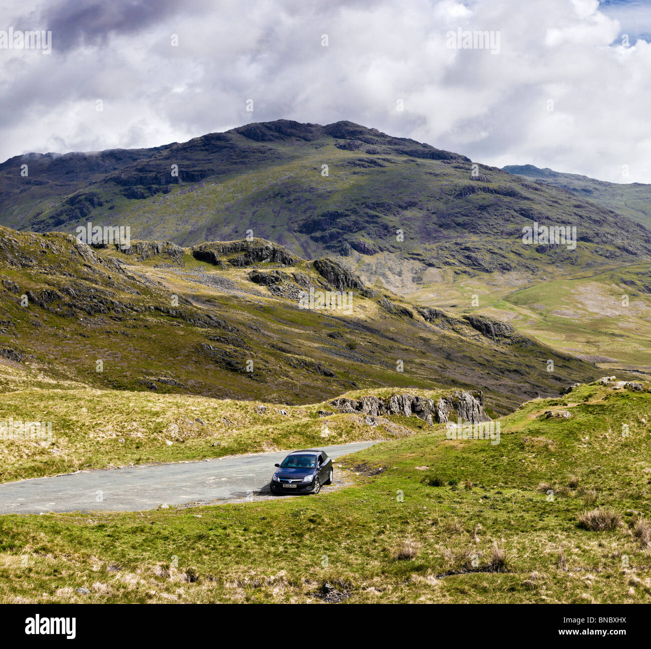Car parked on Hardknott Pass The Lake District Cumbria England UK - n.b ...