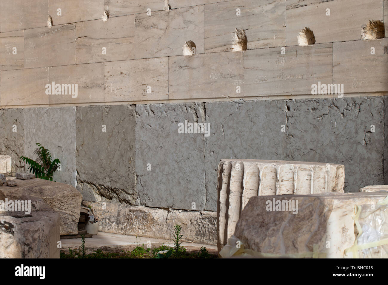 Detail of the dark Eleusinian limestone used in the southwest wing of ...