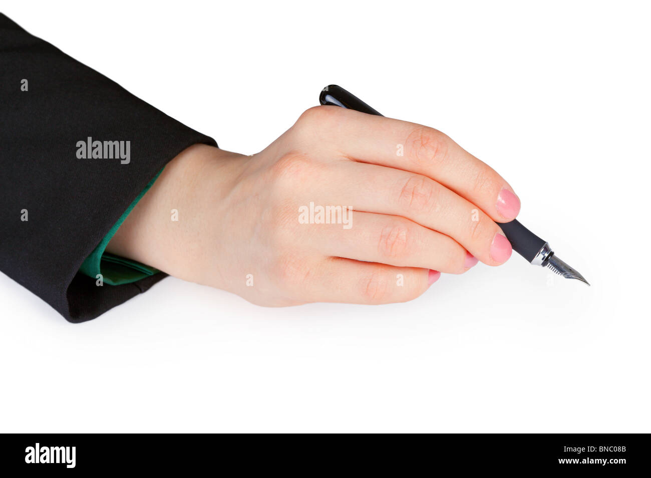 Women's hand holding pen isolated on white background Stock Photo - Alamy