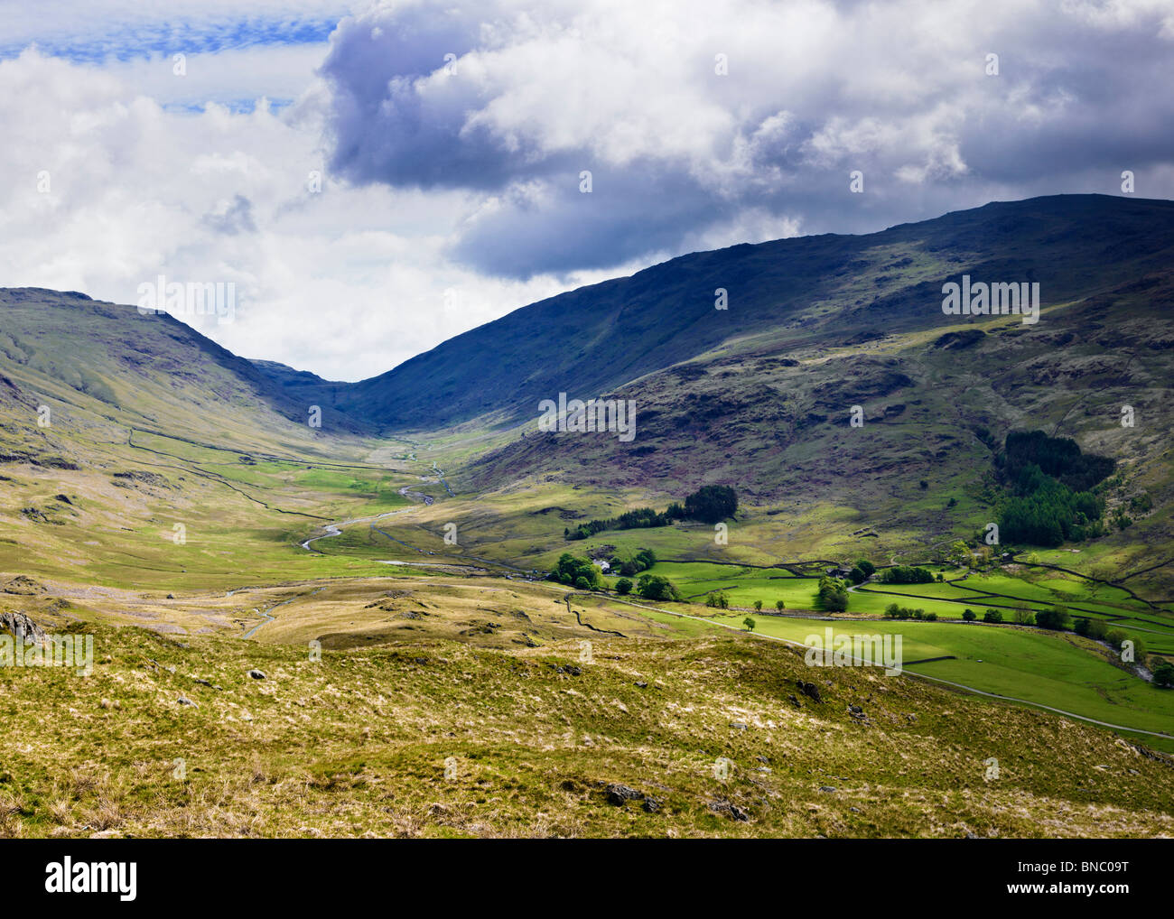 Cockley Beck at the foot of Harknott Pass looking towards Wrynose ...