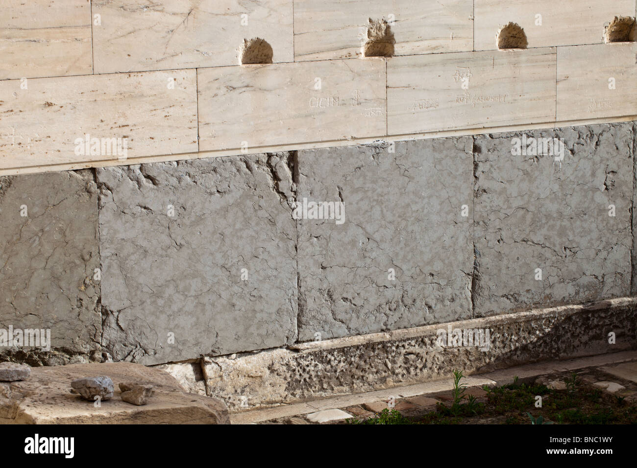 Detail of the dark Eleusinian limestone used in the southwest wing of ...