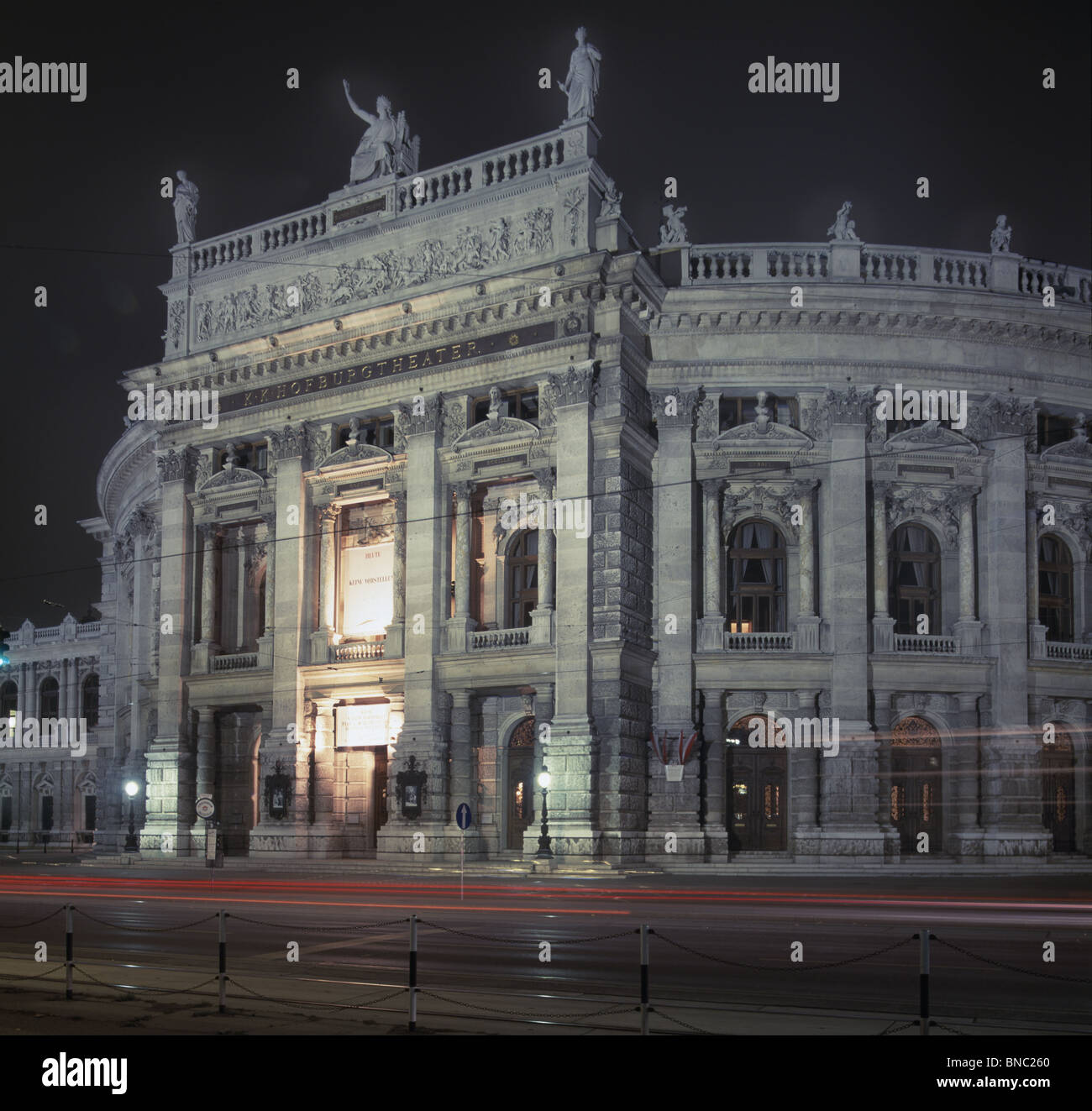 Burgtheater Vienna, on the Ringstrasse, by night. Completed 1888 to ...