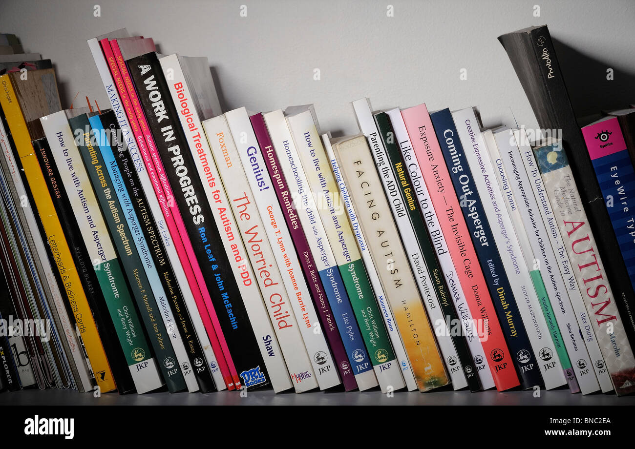autism books on a shelf of a library Stock Photo - Alamy