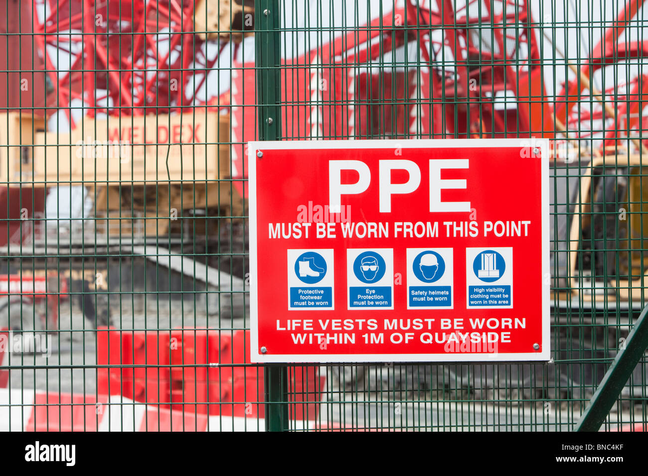 PPE sign at Walney offshore wind farm shore base in Barrow in Furness ...