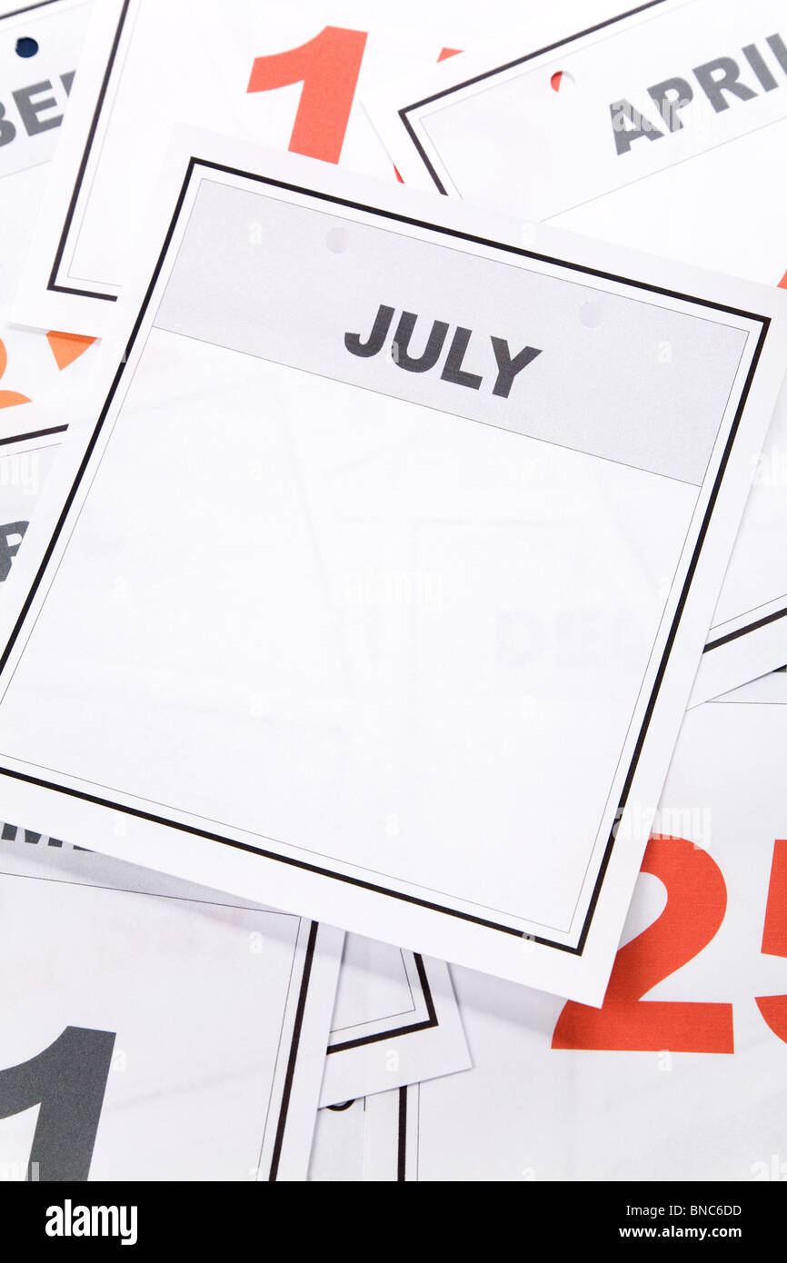 Blank Calendar, July, close up for background Stock Photo - Alamy