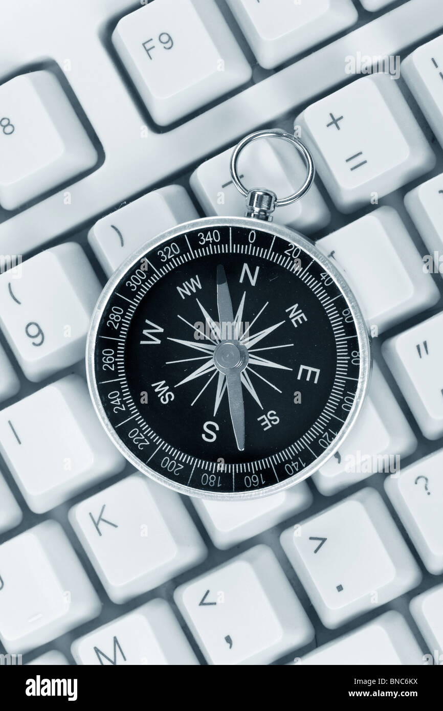 Computer Keyboard and Compass, internet concept Stock Photo - Alamy