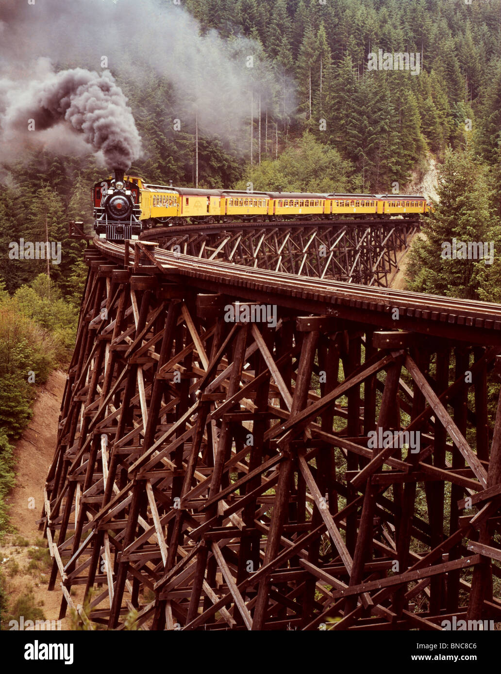 Steam Train on Trestle Railroad, OR Stock Photo - Alamy
