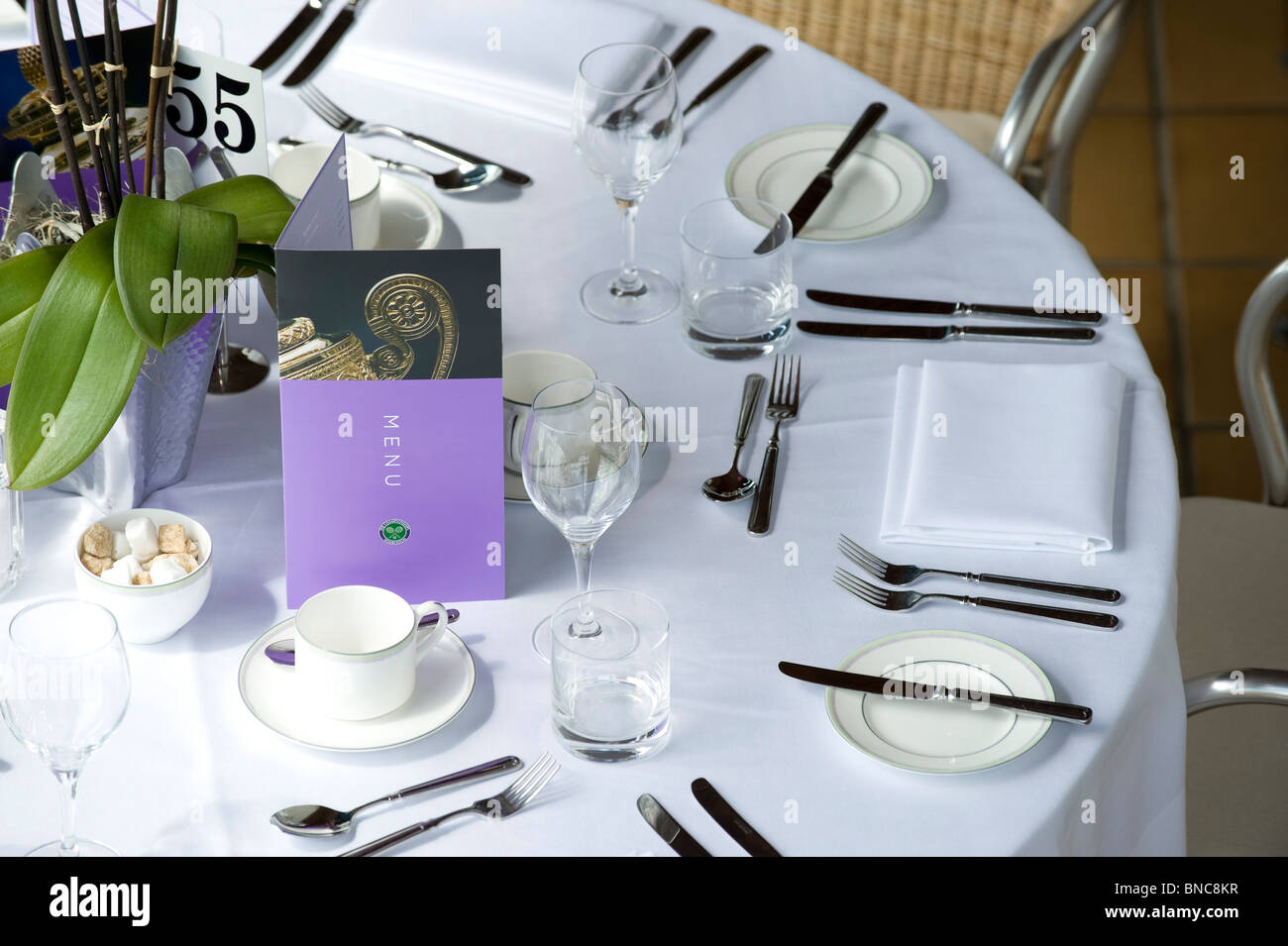 A set table detail in the members restaurant during the Wimbledon ...