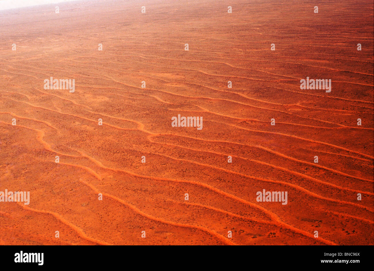 Aerial view over the parallel sand dunes of the Simpson Desert, Central ...