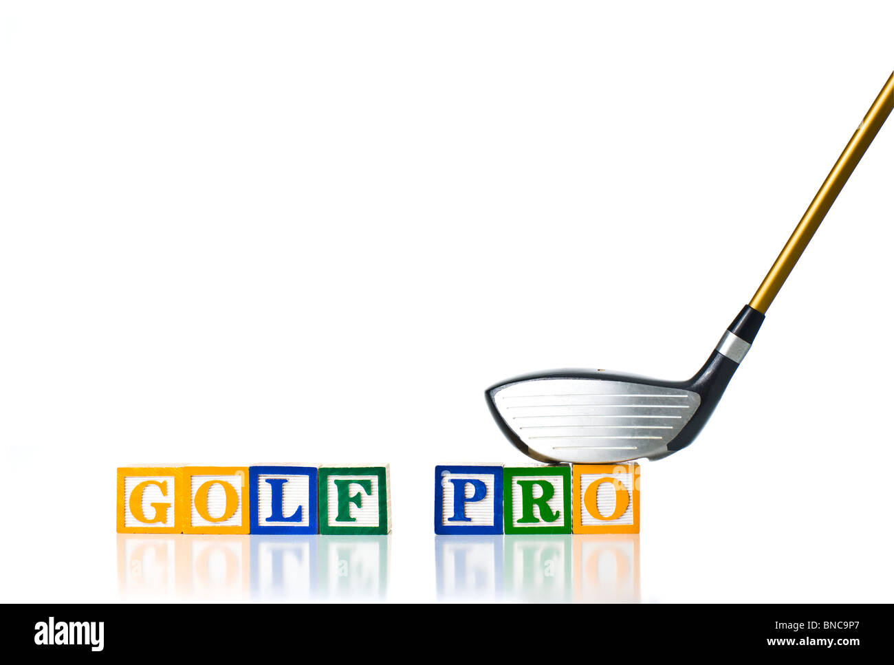 Colorful children's blocks spelling GOLF PRO with a golf club Stock ...