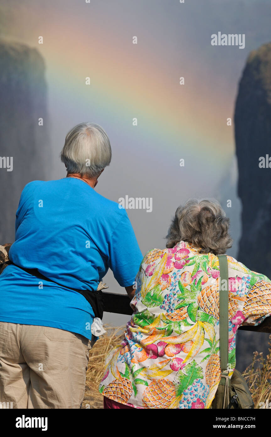 Tourists watching rainbow over Victoria Falls, Zambia Stock Photo - Alamy