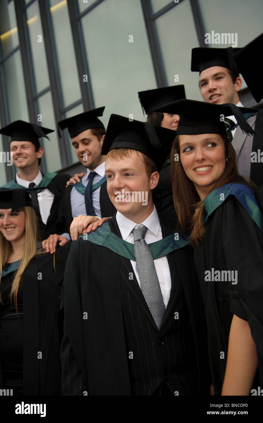 A group of Students wearing mortar boards and gowns at Aberystwyth ...