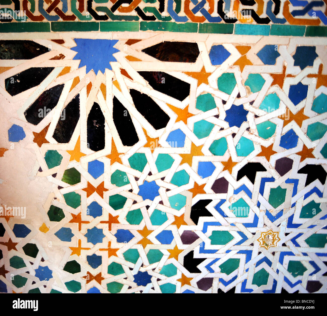 Close up of some of the ceramic tiles inside the Comares Palace inside ...