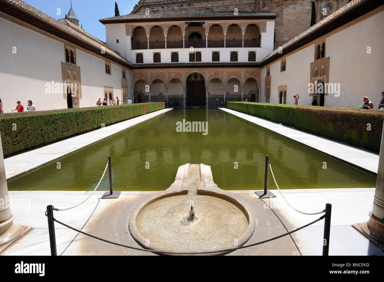 The Court of the Myrtles which leads to the Comares Palace in the ...