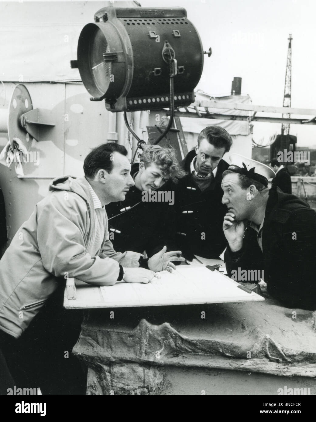 UP THE CREEK 1958 Byron film with director Val Guest at left Stock ...