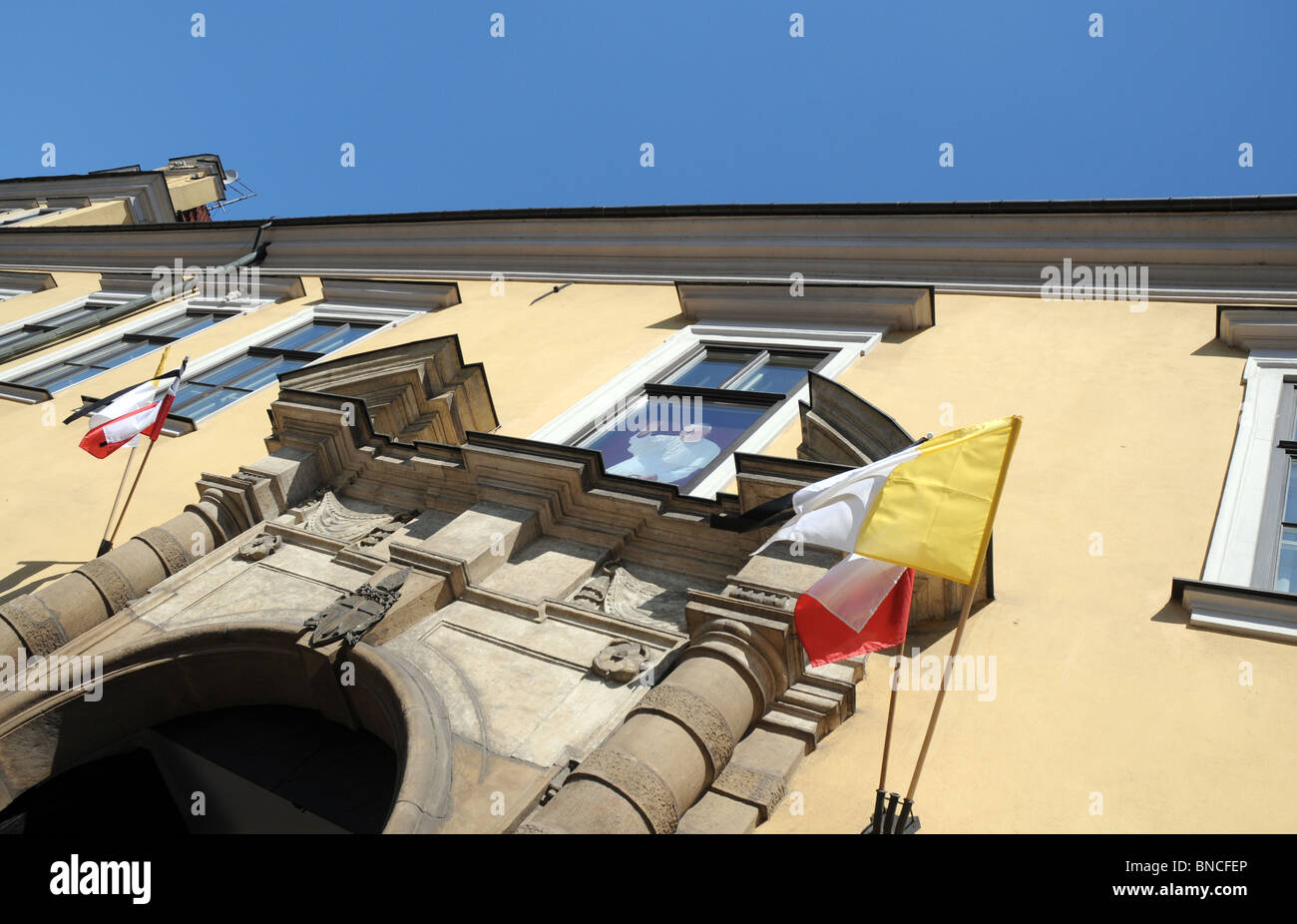 So called "Pope's window" with John Paul II portrait in The Palace of ...