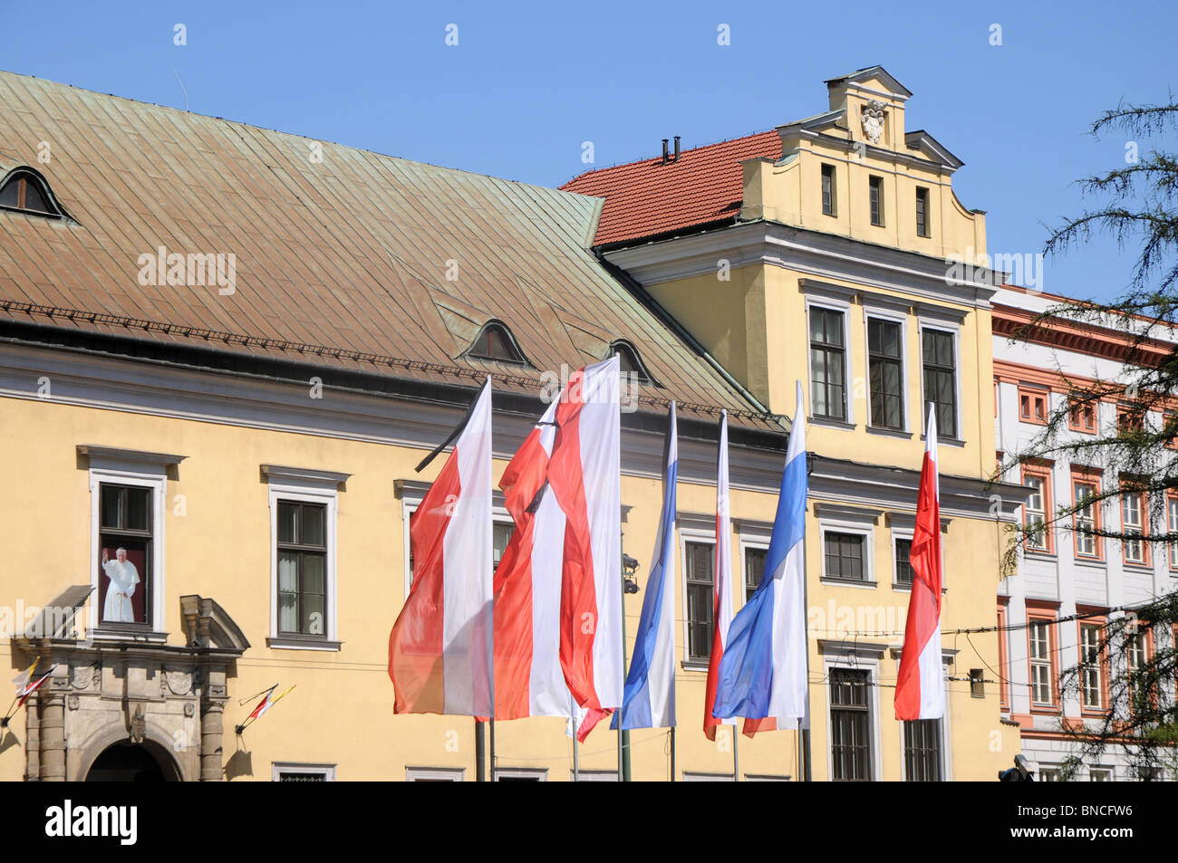 So called "Pope's window" with John Paul II portrait in The Palace of ...