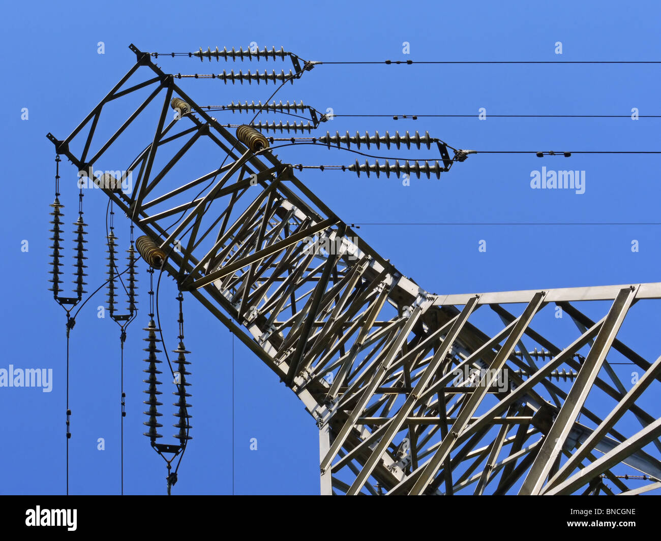 High-tension power line transmission tower (detail), Moscow, Russia ...