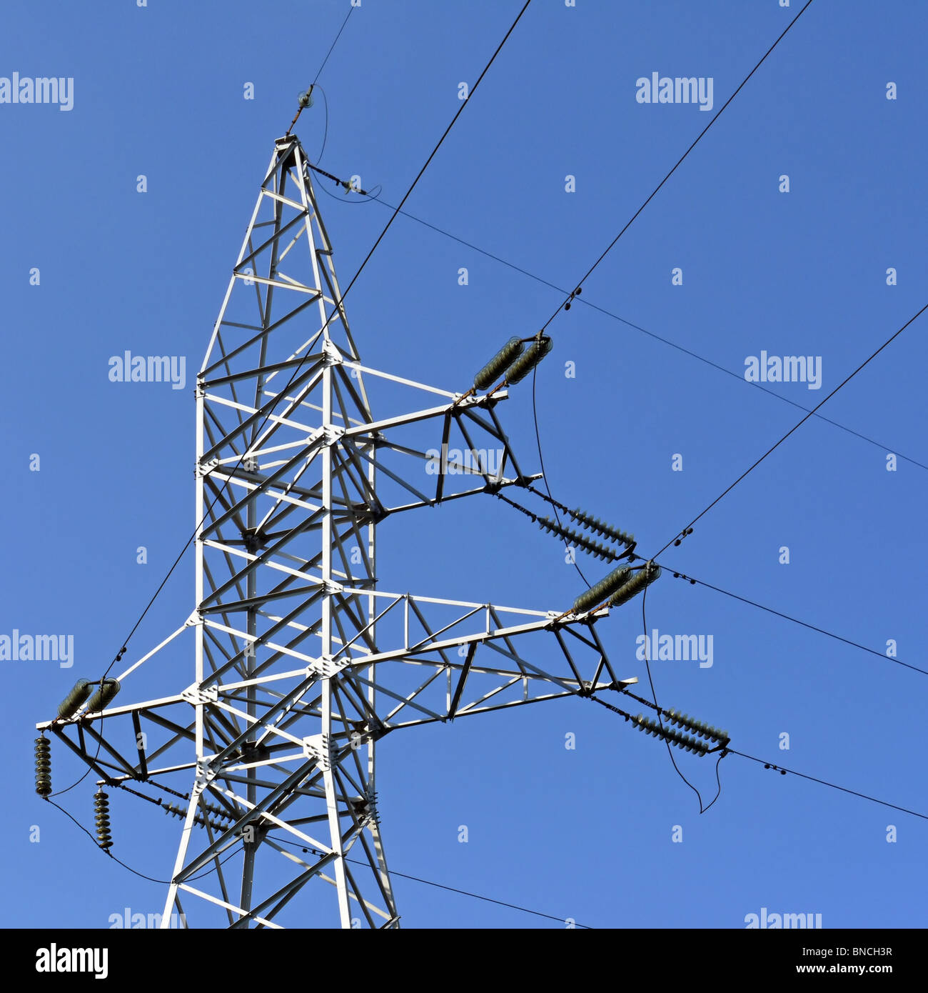 High-tension power line transmission tower (detail), Moscow, Russia ...