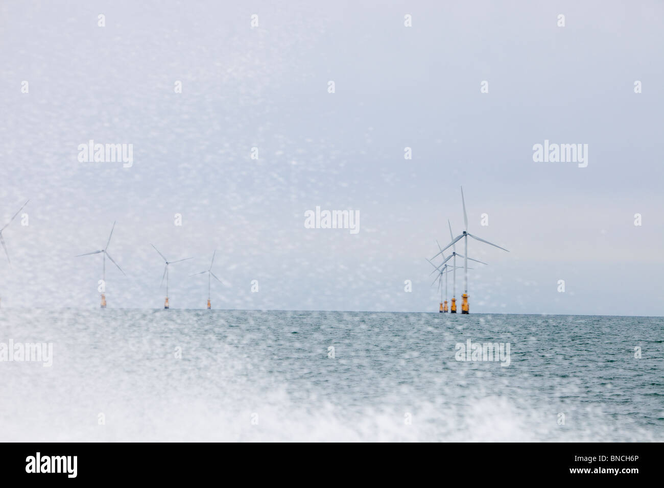 An offshore wind farm off Walney Island, Barrow in Furness, Cumbria, UK ...