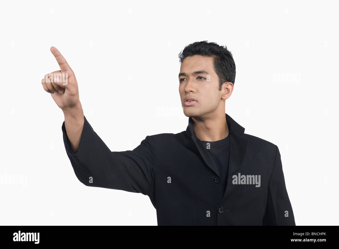 Man using a touch screen Stock Photo - Alamy