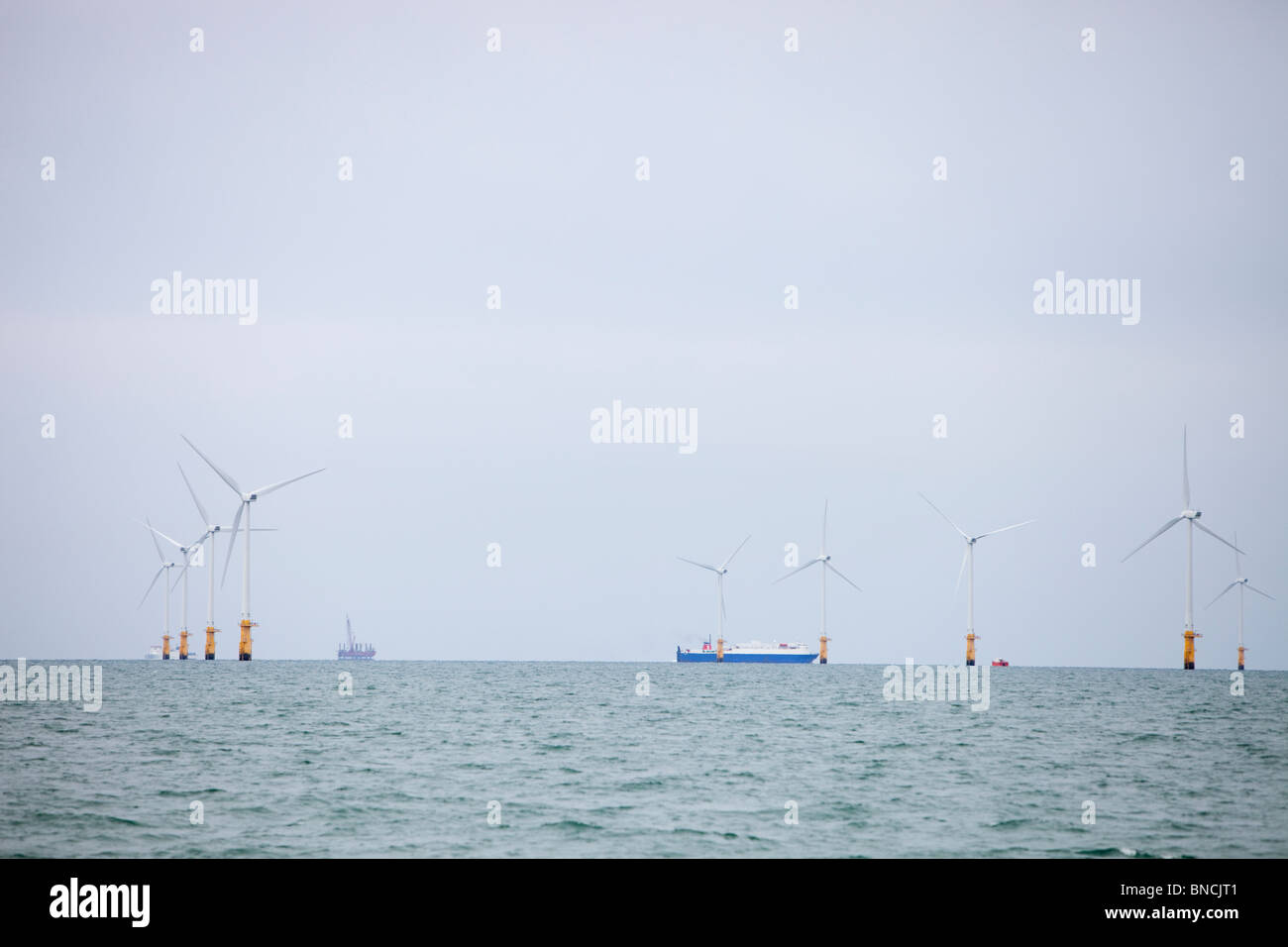 An offshore wind farm off Walney Island, Barrow in Furness, Cumbria, UK ...