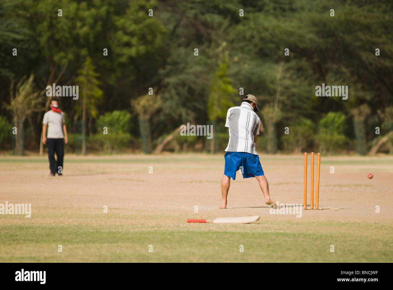 Boys playing cricket in a playground, New Delhi, India Stock Photo - Alamy