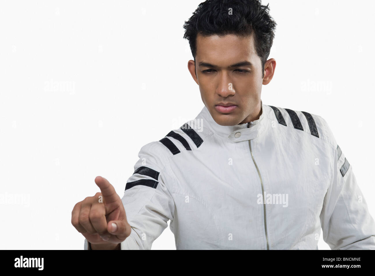 Pilot using touch screen Stock Photo - Alamy