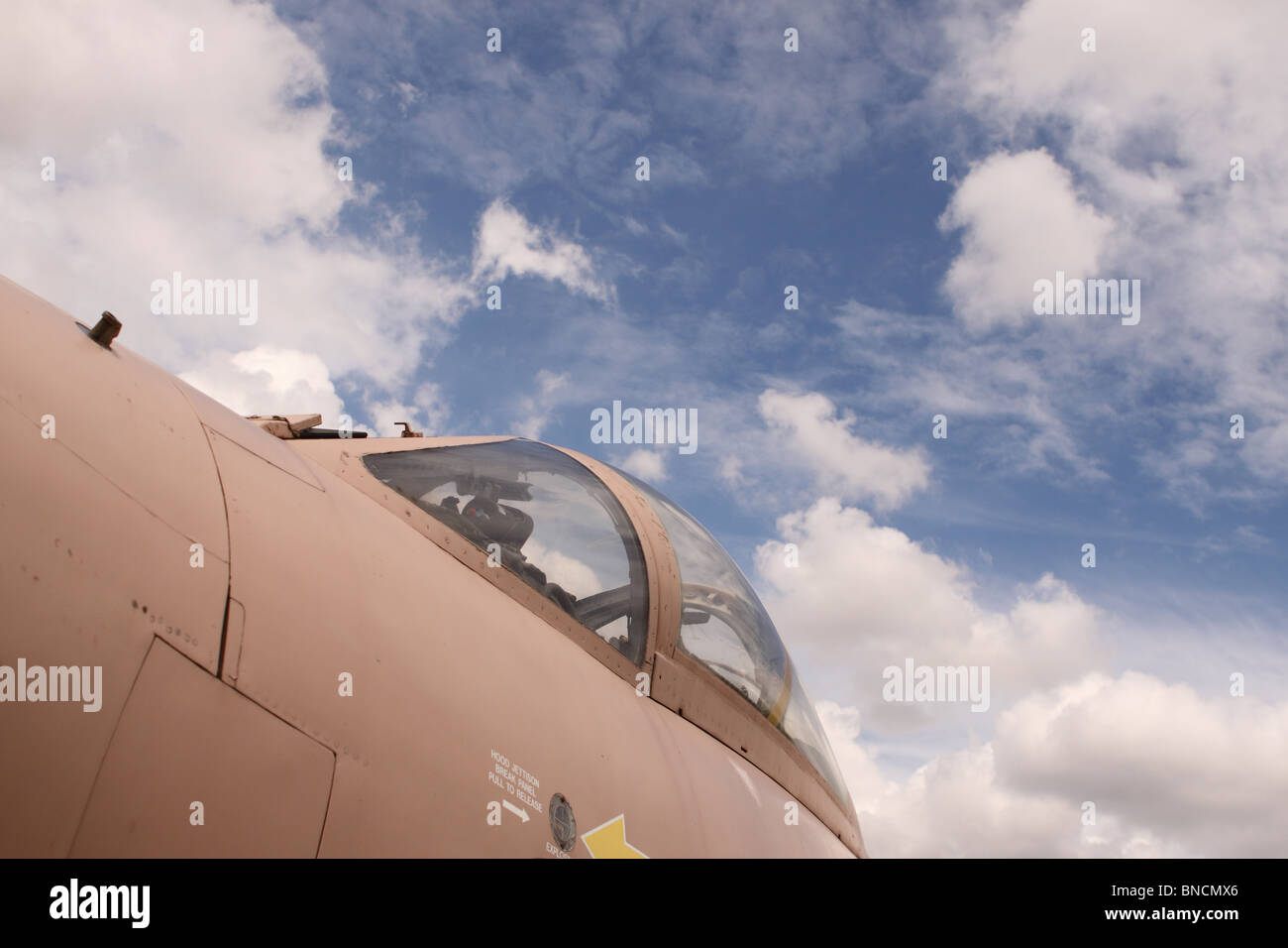 Jet fighter plane aircraft with blue summer sky and cloud Stock Photo ...