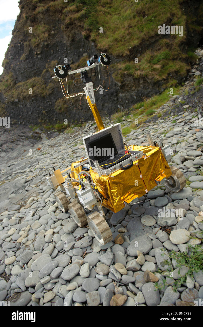 A mock-up of the Mars explorer robot on Clarach beach near Aberystwyth ...
