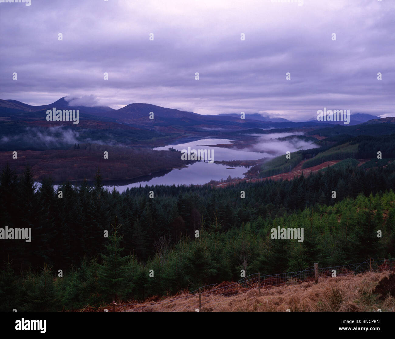 Bridge over Loch Garry, Scotland, with mountains of Moidart in the ...