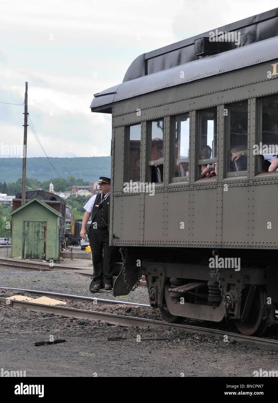 Conductor on the passenger train, Steamtown National Historic Site ...