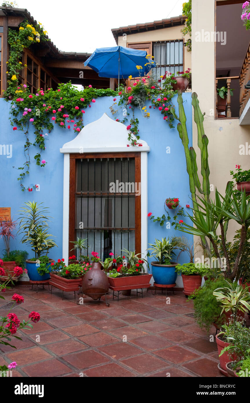 The interior courtyard of the El Patio Hostal in Miraflores, Lima, Peru ...