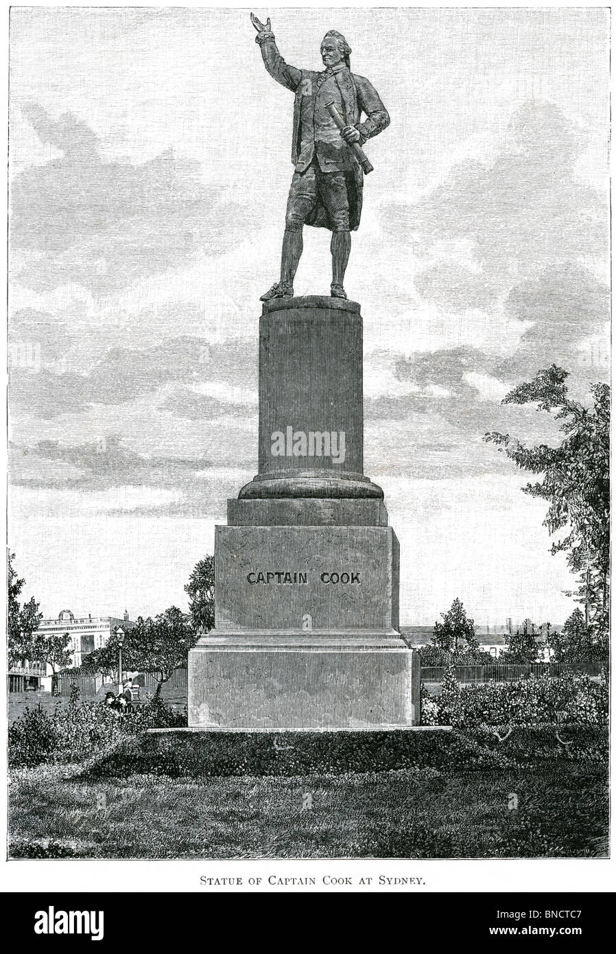 An engraving of the Statue of Captain Cook at Sydney, New South Wales ...