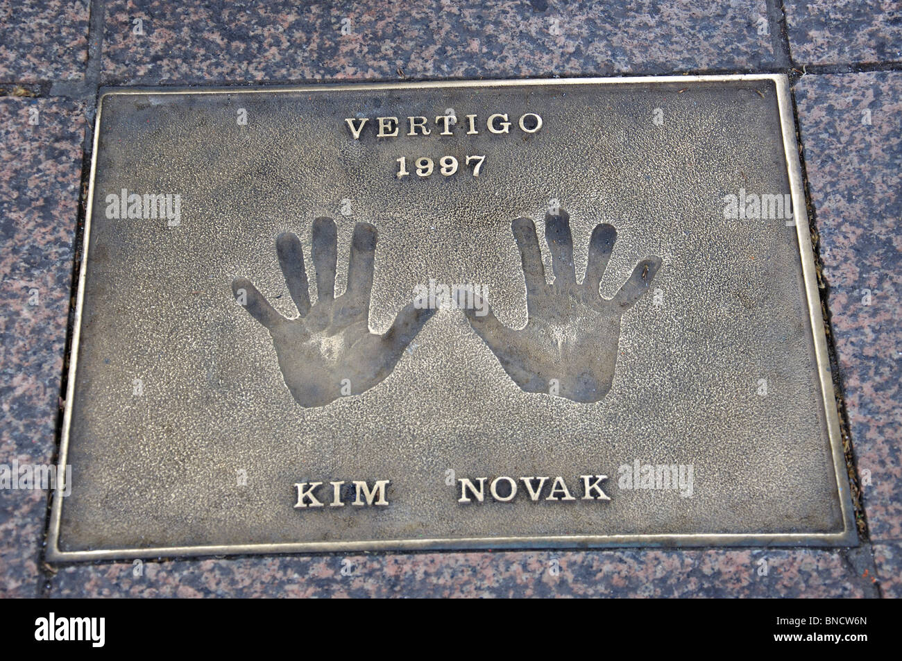 Kim Novak handprint on pavement, Leicester Square, West End, The City ...