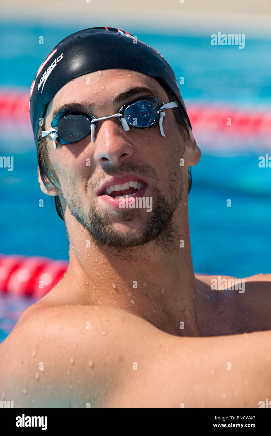 A photograph of the American swimmer Michael Phelps, training. USA US ...