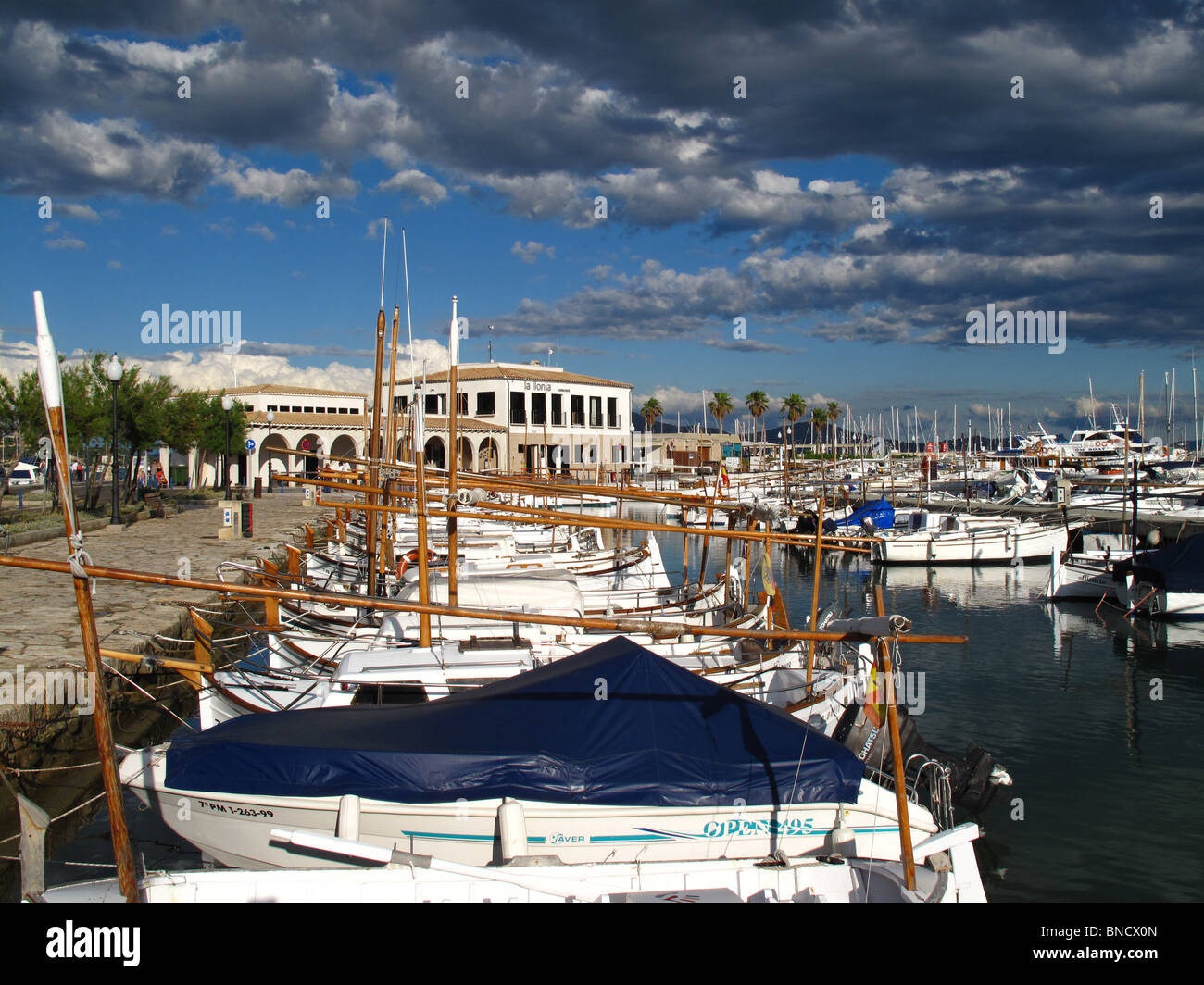 Puerto Pollensa harbour Majorca with storm approaching Stock Photo - Alamy