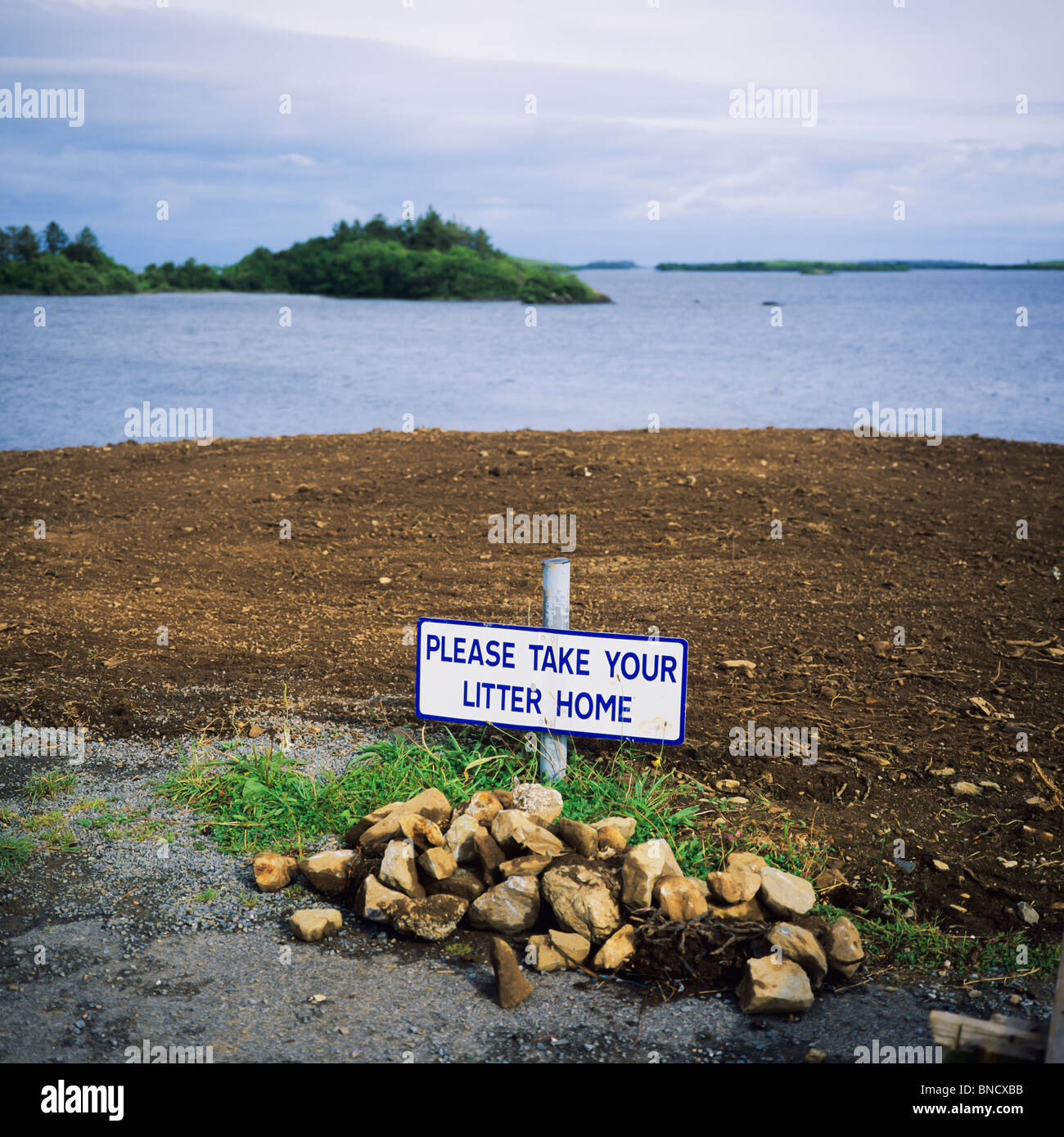 TAKE YOUR LITTER HOME SIGN AT PICNIC PLACE BY LOUGH CORRIB LAKE ...
