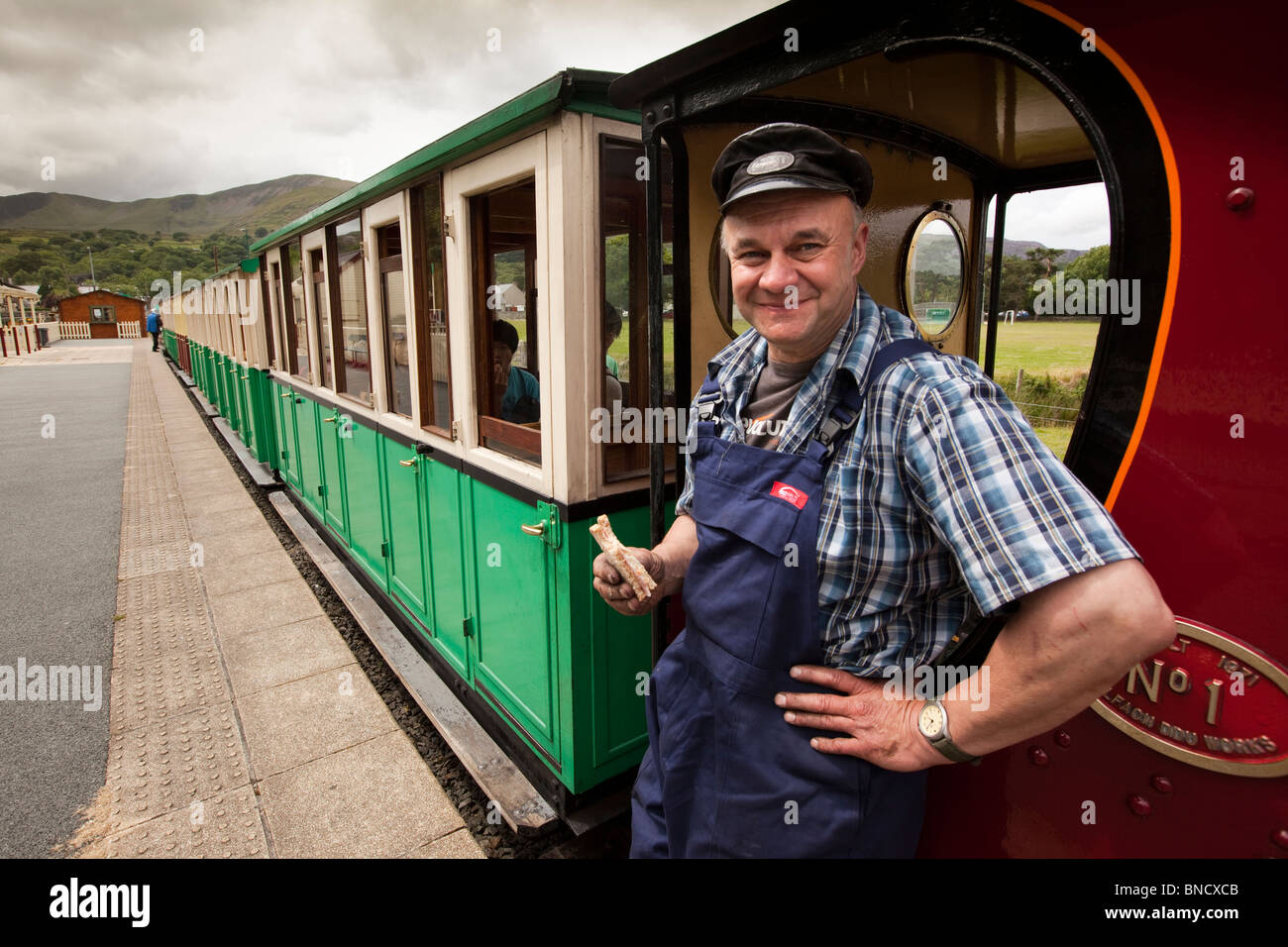 UK, Wales, Snowdonia, Llanberis, Lake Railway Station, steam train ...