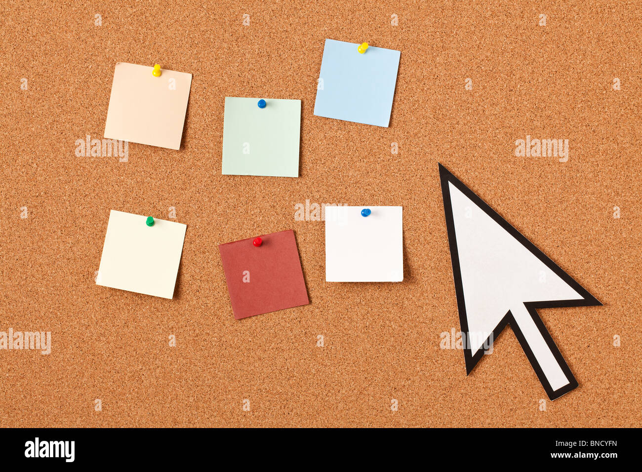 mouse cursor with note papers on corkboard Stock Photo - Alamy