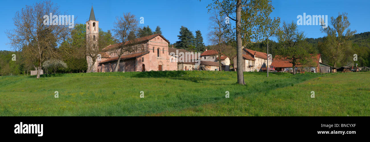 panoramic view of the Cistercian Abbey of Tiglieto, built in 1120 AD ...