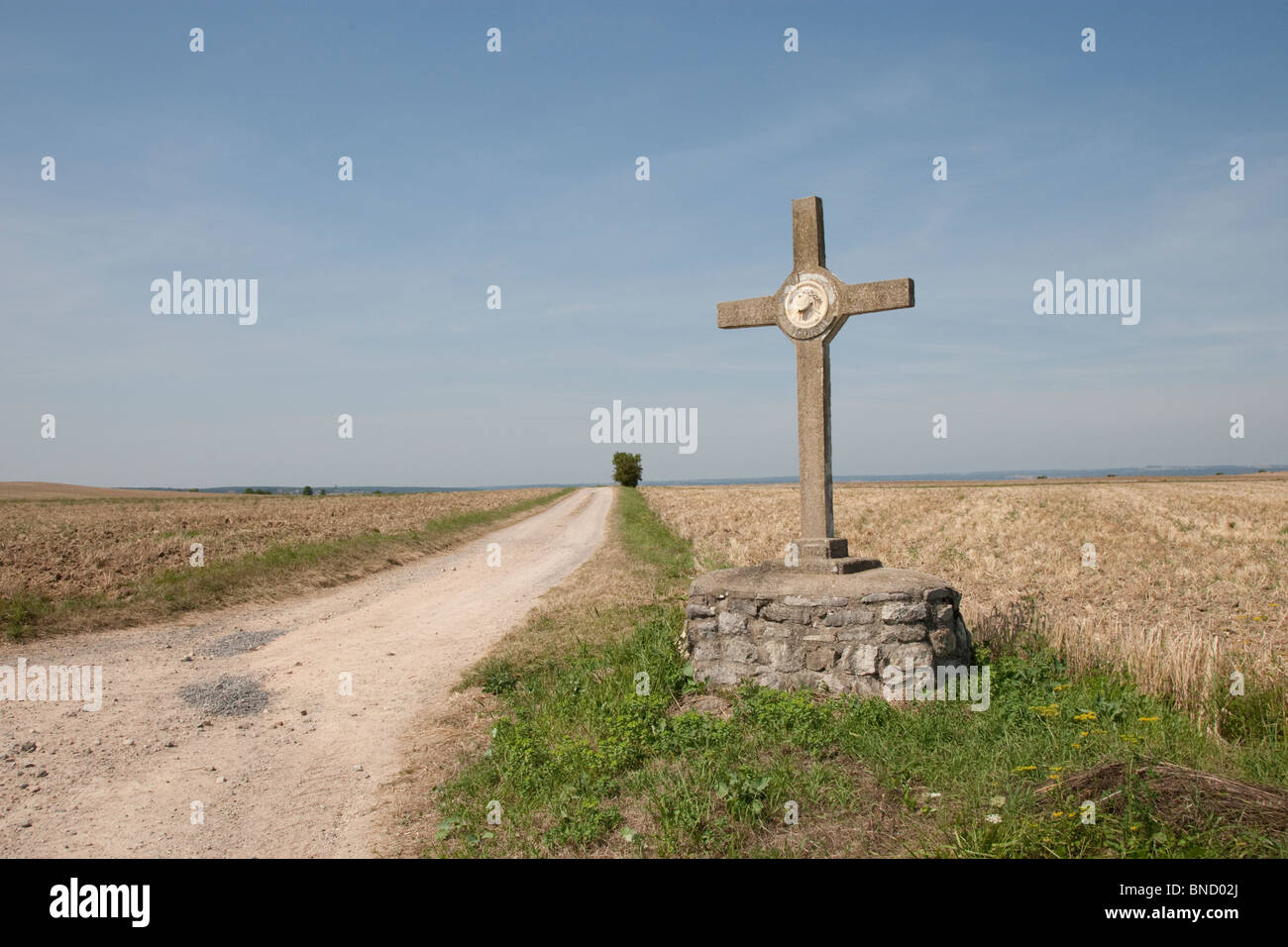 A Christian symbol at a road crossing in the Auvergne, France Stock ...