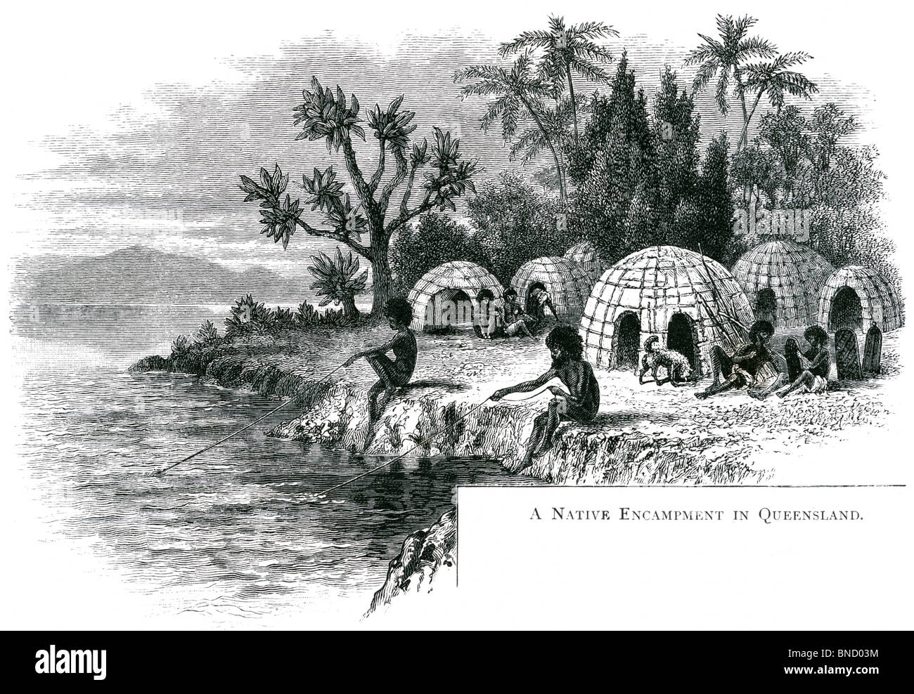 An engraving of a Native Encampment in Queensland - published in a book ...