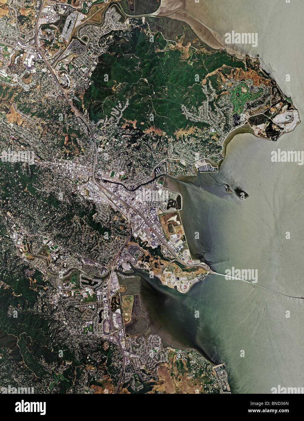 aerial map view above Marin county eastern shoreline Point San Pedro ...