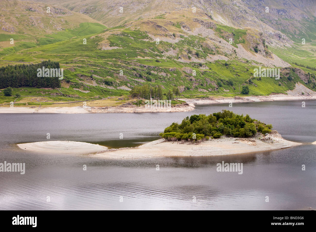 An island exposed by drought conditions in Haweswater reservoir Stock ...