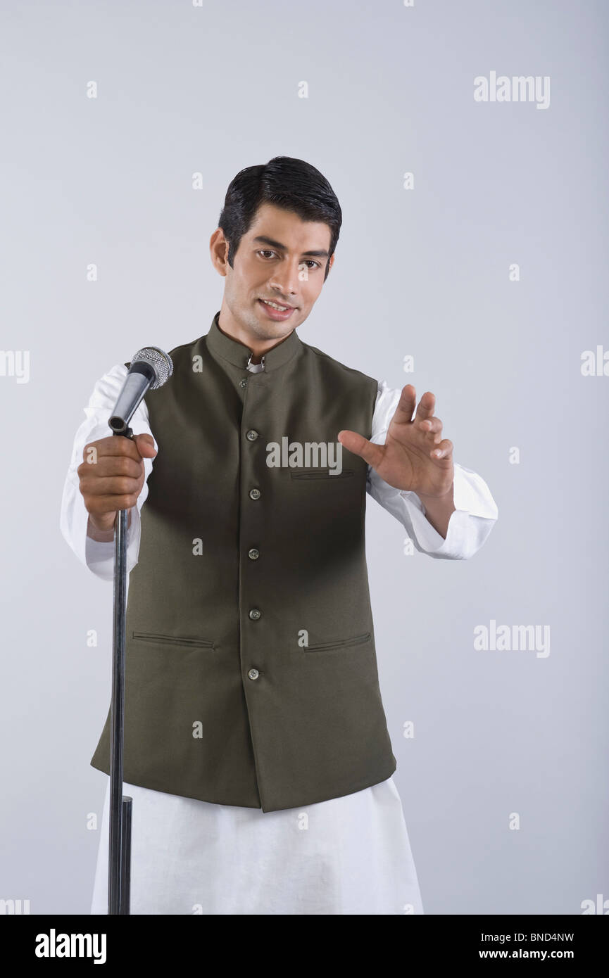 Actor portraying a politician giving speech Stock Photo - Alamy