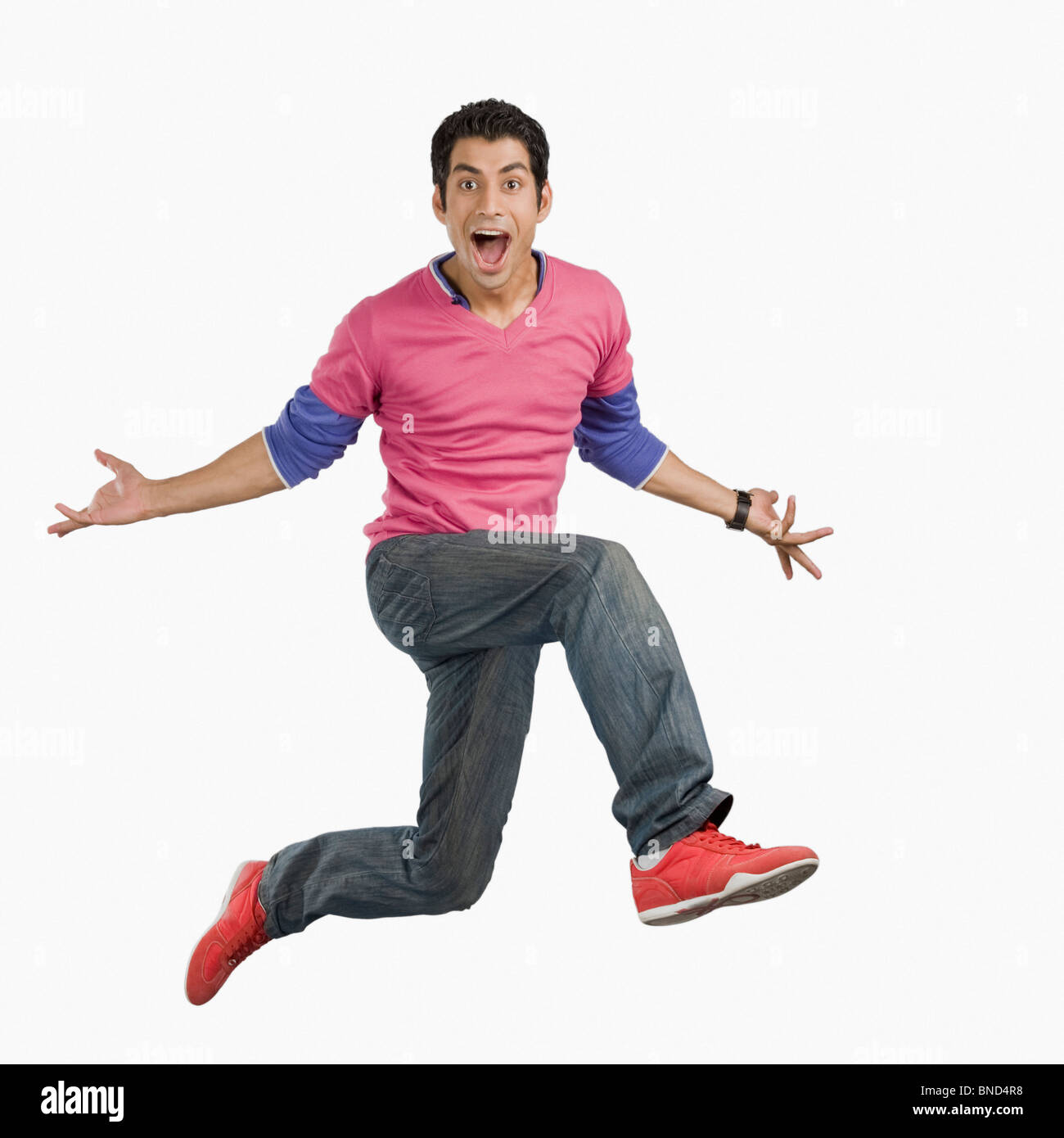 Portrait of an actor jumping Stock Photo - Alamy