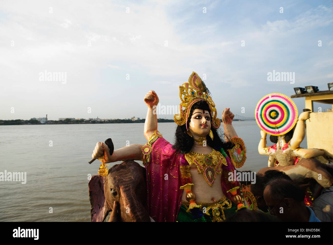 Statue of Goddess Durga before immersion at the river, Hooghly River ...